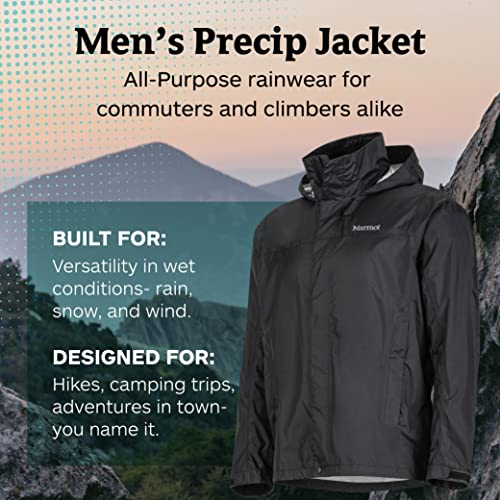 MARMOT Men's Precip Lightweight Waterproof Rain Jacket, Black, Medium