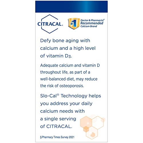 Citracal Slow Release 1200, 1200 mg Calcium Citrate and Calcium Carbonate Blend with 1000 IU Vitamin D3, Bone Health Supplement for Adults, Once Daily Caplets, 80 Count