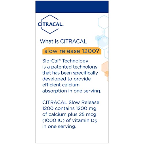 Citracal Slow Release 1200, 1200 mg Calcium Citrate and Calcium Carbonate Blend with 1000 IU Vitamin D3, Bone Health Supplement for Adults, Once Daily Caplets, 80 Count