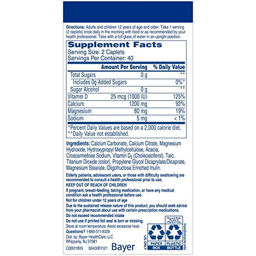 Citracal Slow Release 1200, 1200 mg Calcium Citrate and Calcium Carbonate Blend with 1000 IU Vitamin D3, Bone Health Supplement for Adults, Once Daily Caplets, 80 Count