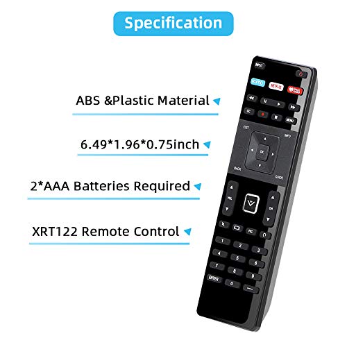 UNOCAR Replacement Remote for Vizio Smart TV Remote XRT-122 and Vizio Smart TV 4K UHD HDR HDTV SmartCast Internet Vizio D E Series LED LCD 24 28 32 39 40 43 48 50 55 58 60 65 70 inch TV Netflix XUMO