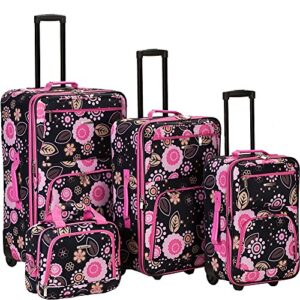 rockland impulse 4-piece softside upright luggage set,telescoping handles, pucci, (14/19/24/28)