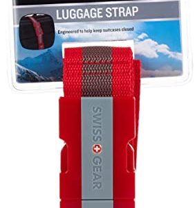 SwissGear Adjustable Luggage Strap with Snap-Lock Buckle - Fits Bags up to 72-Inches, One Size, Red