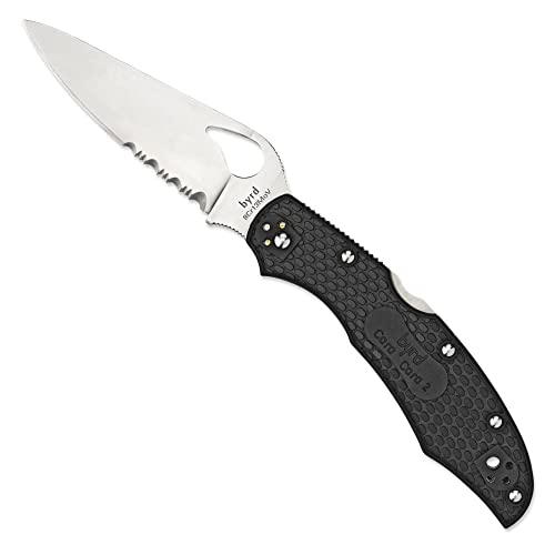 Spyderco Byrd Cara Cara 2 Lightweight Knife with 3.75" Stainless Steel Blade and Black Non-Slip FRN Handle - CombinationEdge - BY03PSBK2