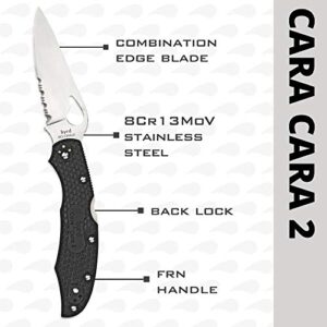 Spyderco Byrd Cara Cara 2 Lightweight Knife with 3.75" Stainless Steel Blade and Black Non-Slip FRN Handle - CombinationEdge - BY03PSBK2