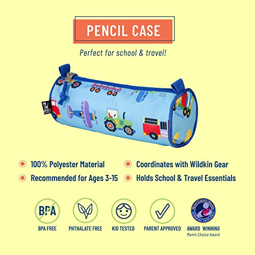 Wildkin Kids Zippered Pencil Case for Boys and Girls, Perfect for Packing School Supplies and Travel,600-Denier Polyester Pencil Cases Measures 8x3x3 Inches (Trains Planes & Trucks)