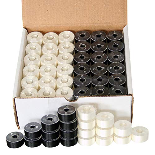 144 Black & White Pre-Wound Bobbins for Brother Embroidery Machines Compatible with PE-700, PE700II, PE-750D, PE-770, PE-780D, Innovis 1000, Innovis 1200, Innovis 1250D and New Babylock Ellure, Emore