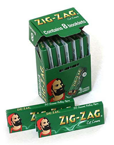 8 booklets x Zig Zag Green Cut Corners Regular size 70mm Multipack of papers