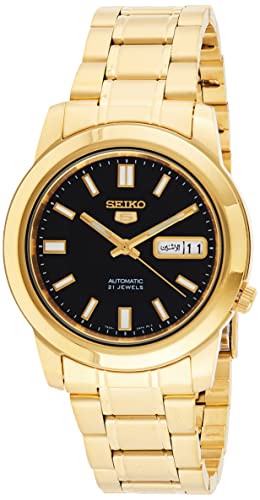 SEIKO Men's SNKK22 Gold Plated Stainless Steel Analog with Black Dial Watch