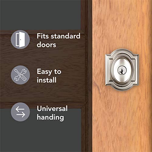 Baldwin Carnaby, Entry Door Knob Handle with Keyed Lock Featuring SmartKey Re-key Technology and Microban Protection, in Satin Nickel