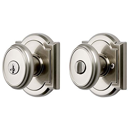 Baldwin Carnaby, Entry Door Knob Handle with Keyed Lock Featuring SmartKey Re-key Technology and Microban Protection, in Satin Nickel