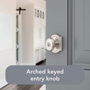 Baldwin Carnaby, Entry Door Knob Handle with Keyed Lock Featuring SmartKey Re-key Technology and Microban Protection, in Satin Nickel