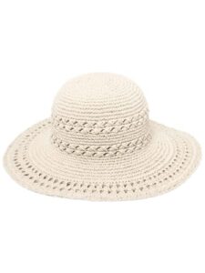 san diego hat company women's cotton crochet hat with scalloped edge, upf 50+, 4” brim, natural