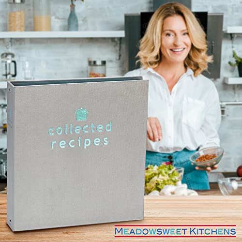 Meadowsweet Kitchens Recipe Binder with Dividers and Labels - Recipe Book Binder, for Recipe Cards, Full Size Recipes/Clippings, Recipe Organizer Book, Make Your Own Cookbook - Turquoise & Gray