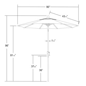 California Umbrella 7.5' Round Aluminum Market Umbrella, Crank Lift, Push Button Tilt, Black Pole, Sunbrella Jockey Red