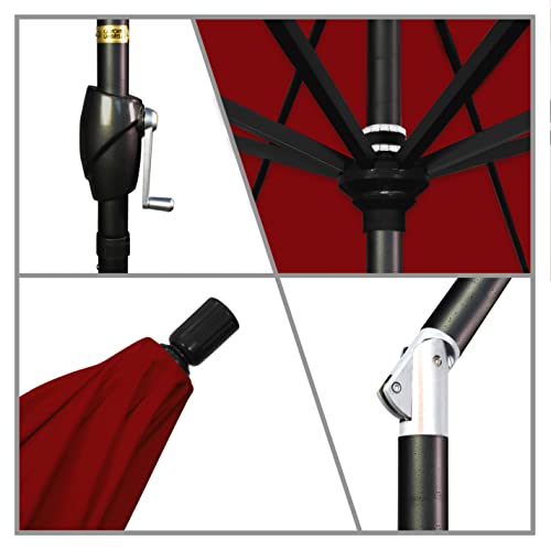 California Umbrella 7.5' Round Aluminum Market Umbrella, Crank Lift, Push Button Tilt, Black Pole, Sunbrella Jockey Red