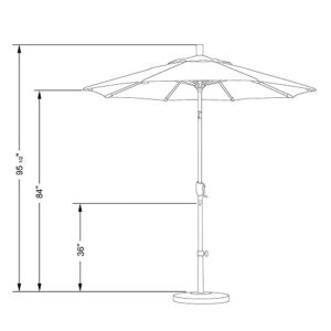 California Umbrella 7.5' Round Aluminum Market Umbrella, Crank Lift, Push Button Tilt, Black Pole, Sunbrella Jockey Red