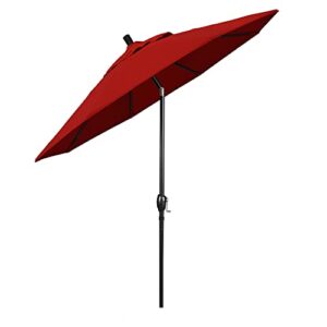 California Umbrella 7.5' Round Aluminum Market Umbrella, Crank Lift, Push Button Tilt, Black Pole, Sunbrella Jockey Red