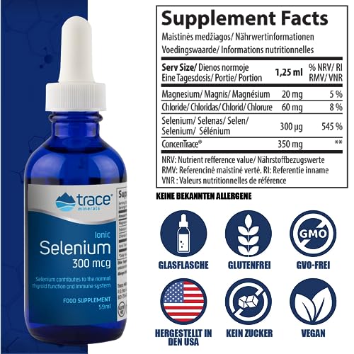 Trace Minerals | Liquid Ionic Selenium 300 mcg Dietary Supplement | Antioxidant, Supports Immunity, Thyroid Health | Vegan, Gluten Free, Non-GMO | 2 fl oz (1 pack), 48 servings