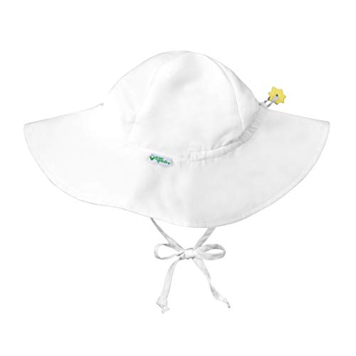 i play. by green sprouts Baby & Toddler Brim Sun Protection Hat | All-day UPF 50+ sun protection for head, neck, & eyes, White, 9-18 Months