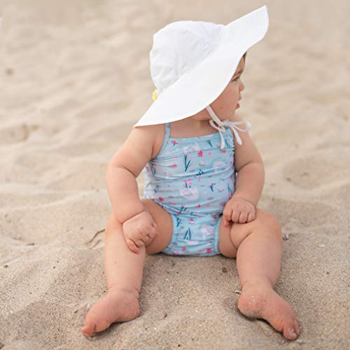 i play. by green sprouts Baby & Toddler Brim Sun Protection Hat | All-day UPF 50+ sun protection for head, neck, & eyes, White, 9-18 Months