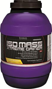 ultimate nutrition iso mass xtreme gainer, isolate protein powder with creatine - weight gain serious lean muscle mass with 60 grams of protein, banana, 30 servings