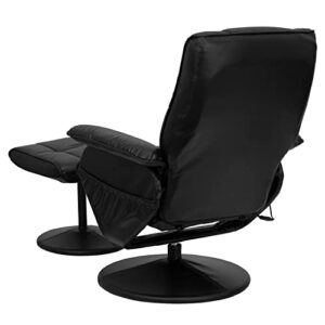 Flash Furniture Hall Massaging Heat Controlled Adjustable Recliner and Ottoman with Wrapped Base in Black LeatherSoft