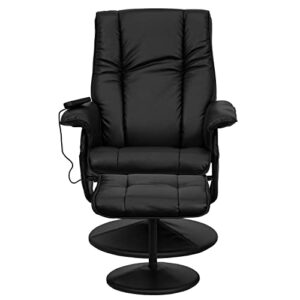 Flash Furniture Hall Massaging Heat Controlled Adjustable Recliner and Ottoman with Wrapped Base in Black LeatherSoft