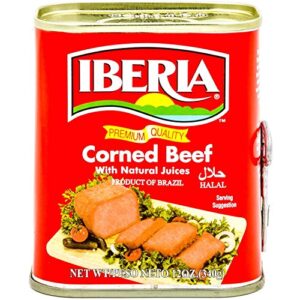 iberia corned beef, 12 oz, premium quality corned beef with natural juices, halal