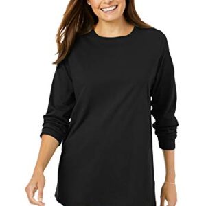 Woman Within Women's Plus Size Perfect Long-Sleeve Crewneck Tee Shirt - 3X, Black