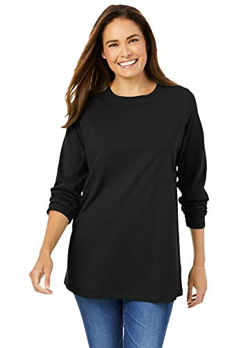 Woman Within Women's Plus Size Perfect Long-Sleeve Crewneck Tee Shirt - 3X, Black