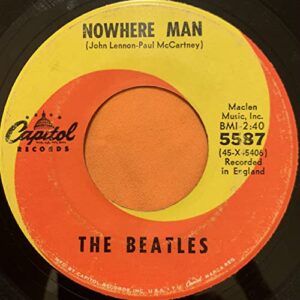 nowhere man b/w what goes on by the beatles (45 rpm) (red/orange target label)