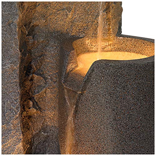 Bowl and Pillar Zen Modern Outdoor Floor Water Fountain 34 1/2" High with LED Light Cascading for Garden Patio Backyard Deck Home Lawn Porch House Relaxation Exterior Balcony - John Timberland