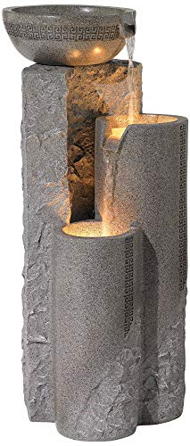 Bowl and Pillar Zen Modern Outdoor Floor Water Fountain 34 1/2" High with LED Light Cascading for Garden Patio Backyard Deck Home Lawn Porch House Relaxation Exterior Balcony - John Timberland