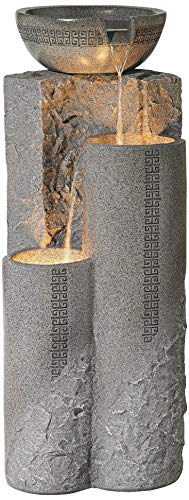 Bowl and Pillar Zen Modern Outdoor Floor Water Fountain 34 1/2" High with LED Light Cascading for Garden Patio Backyard Deck Home Lawn Porch House Relaxation Exterior Balcony - John Timberland