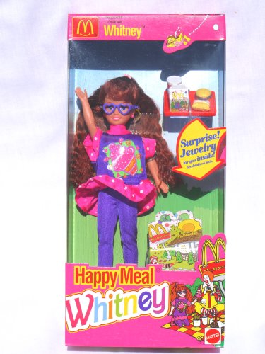 Barbie HAPPY MEAL McDonald's WHITNEY DOLL w HAPPY MEAL PACK, Tray, Burger & Surprise JEWELRY (1993)