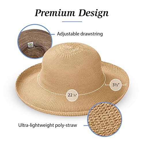 Wallaroo Hat Company Women’s Victoria Sun Hat – Packable Design and Adjustable Sizing for Medium Crown Sizes – Chic Style for Garden Parties, Beach Getaways and Outdoor Events (Mixed Camel)