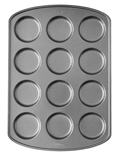 Wilton Perfect Results Premium Non-Stick Bakeware Muffin Top Pan - The Shallow Baking Cups Make Perfect Muffin Tops, Drop Cookies or Whoopie Pie Shells, 12-Cavity, Steel