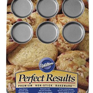 Wilton Perfect Results Premium Non-Stick Bakeware Muffin Top Pan - The Shallow Baking Cups Make Perfect Muffin Tops, Drop Cookies or Whoopie Pie Shells, 12-Cavity, Steel