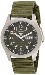 seiko 5 men's snzg09k1 sport analog automatic khaki green canvas watch