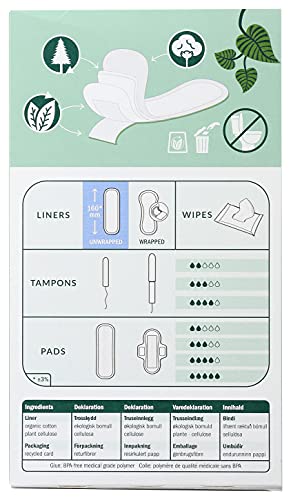 Natracare Natural Organic Mini Panty Liners, Made with Certified Organic Cotton, Ecologically Certified Cellulose Pulp and Plant Starch (1 Pack, 30 Liners Total)