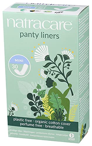 Natracare Natural Organic Mini Panty Liners, Made with Certified Organic Cotton, Ecologically Certified Cellulose Pulp and Plant Starch (1 Pack, 30 Liners Total)