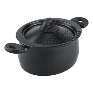 bialetti oval aluminum 5.5 quart pasta pot with strainer lid, nonstick, black