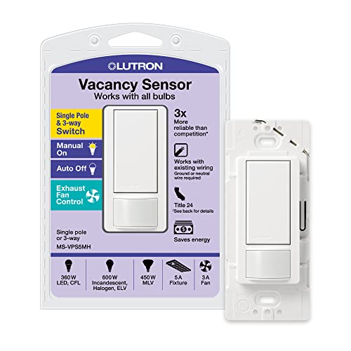 Lutron Maestro Vacancy-Only Sensor Switch | 5 Amp, Single-Pole/Multi-Location | MS-VPS5M-WH | White