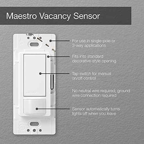 Lutron Maestro Vacancy-Only Sensor Switch | 5 Amp, Single-Pole/Multi-Location | MS-VPS5M-WH | White