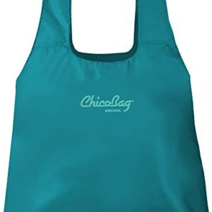 ChicoBag Original Compact Reusable Grocery Bag w/Attached Pouch and Carabiner Clip | Eco-Conscious Packable Tote | Variety 4pk - Mazarine, Aqua, Orange Peel, & Yellow (Pack of 4)