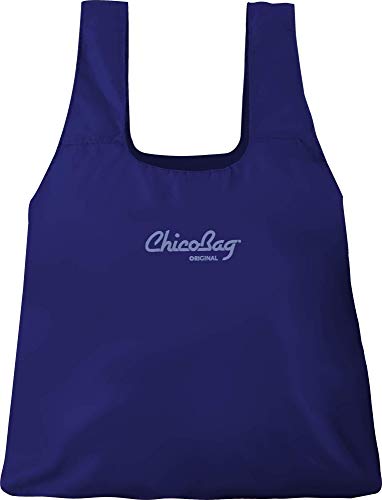 ChicoBag Original Compact Reusable Grocery Bag w/Attached Pouch and Carabiner Clip | Eco-Conscious Packable Tote | Variety 4pk - Mazarine, Aqua, Orange Peel, & Yellow (Pack of 4)