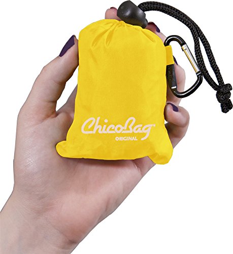 ChicoBag Original Compact Reusable Grocery Bag w/Attached Pouch and Carabiner Clip | Eco-Conscious Packable Tote | Variety 4pk - Mazarine, Aqua, Orange Peel, & Yellow (Pack of 4)