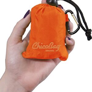 ChicoBag Original Compact Reusable Grocery Bag w/Attached Pouch and Carabiner Clip | Eco-Conscious Packable Tote | Variety 4pk - Mazarine, Aqua, Orange Peel, & Yellow (Pack of 4)