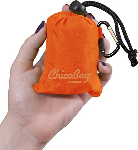 ChicoBag Original Compact Reusable Grocery Bag w/Attached Pouch and Carabiner Clip | Eco-Conscious Packable Tote | Variety 4pk - Mazarine, Aqua, Orange Peel, & Yellow (Pack of 4)